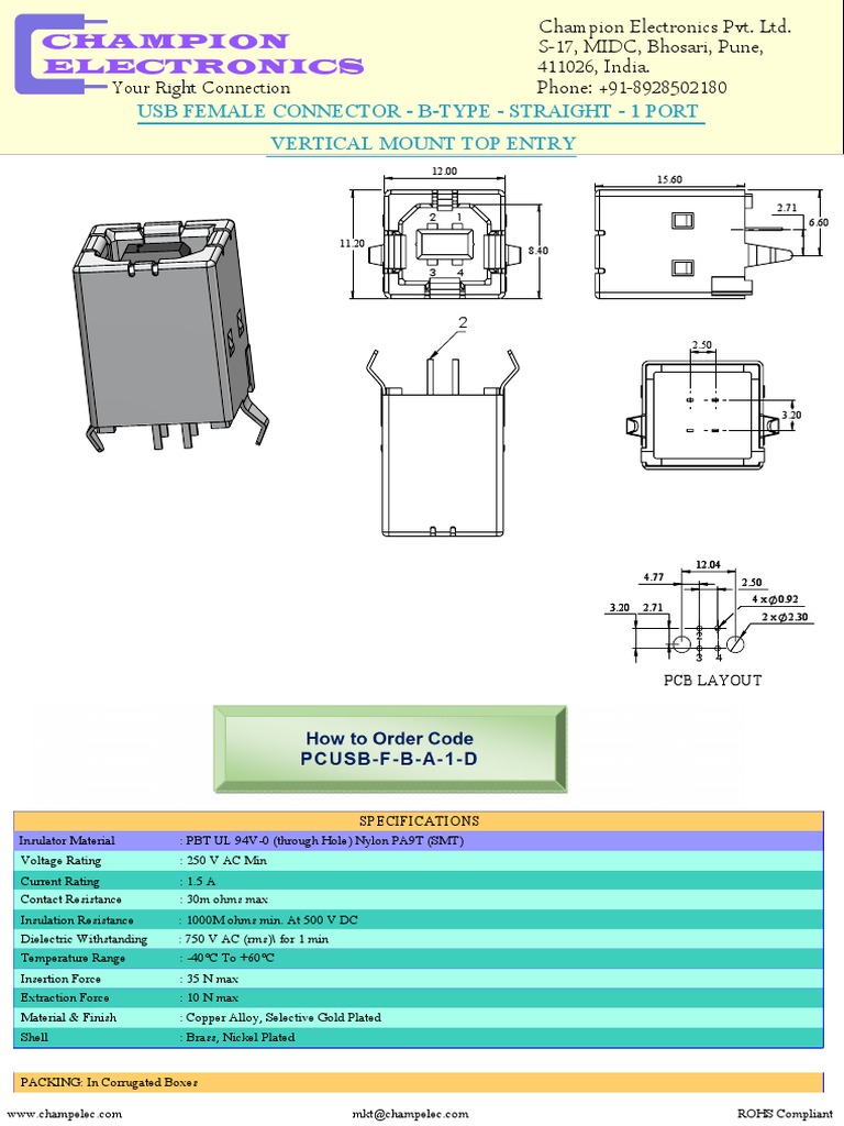 Usb B-Type, Vertical Mount Top Entry | PDF | Printed Circuit Board ...