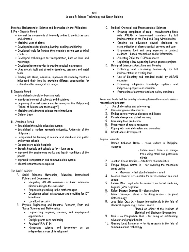 Lesson 2 Science Technology and Nation Building | PDF | Science | Philippines