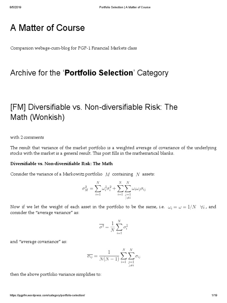 Portfolio Selection - A | PDF | Modern Portfolio Theory ...