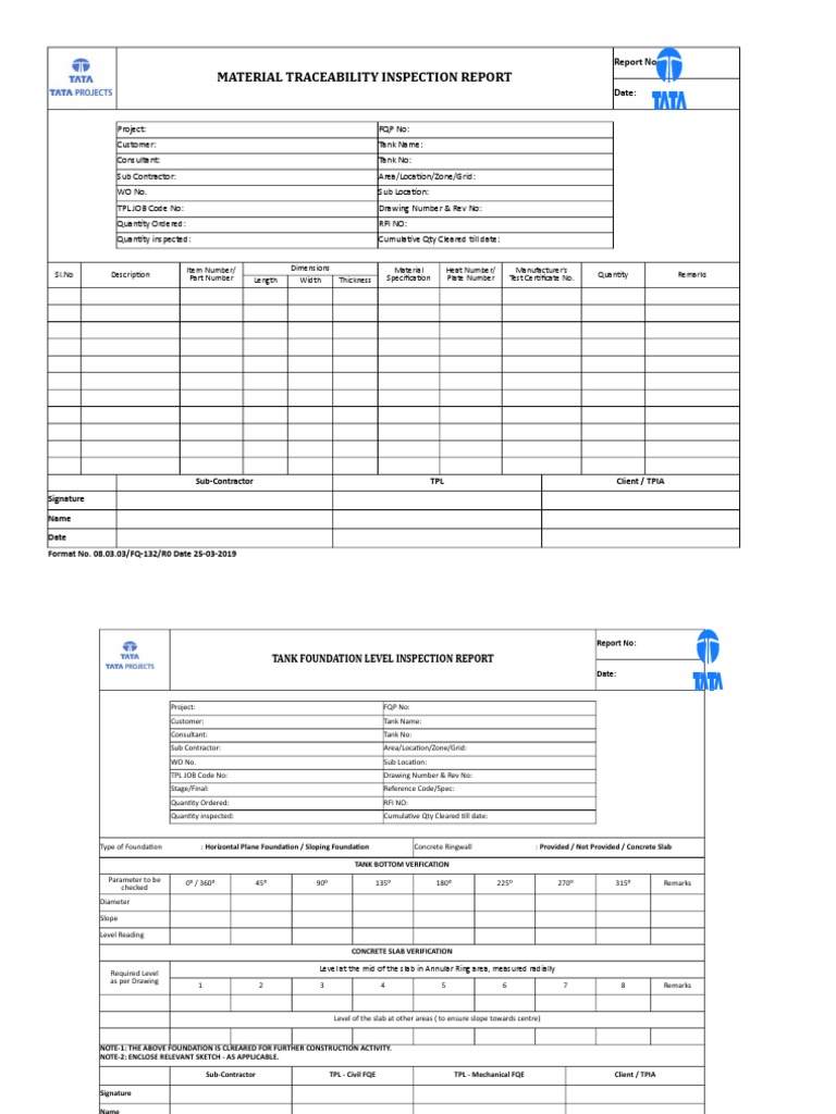 Material Traceability Inspection Report | PDF | Specification ...