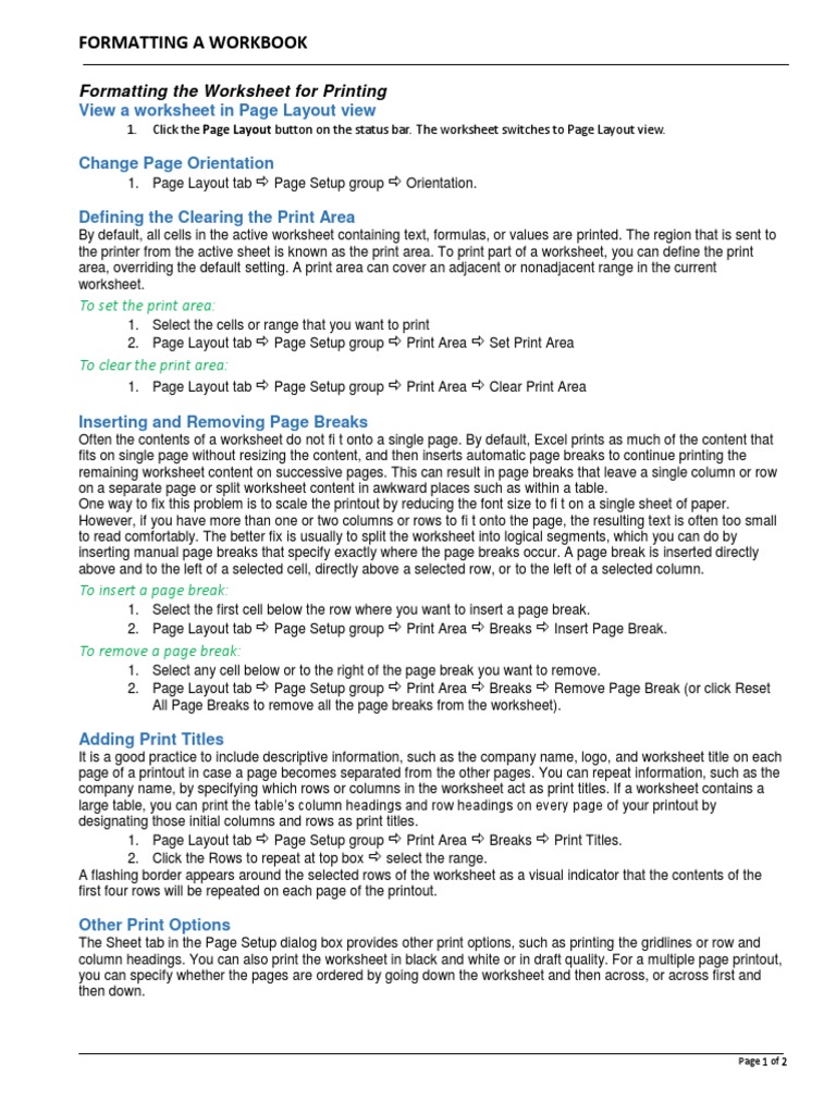 Formatting A Worksheet For Printing | PDF | Page Layout | Worksheet