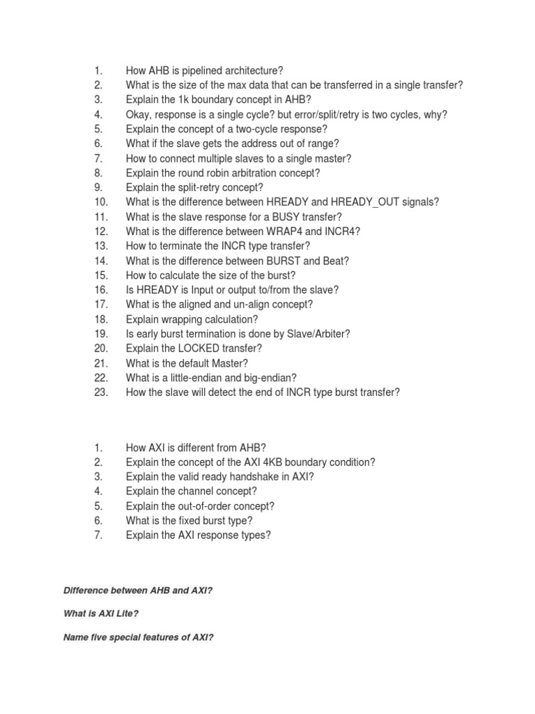 Difference Between AHB and AXI? What Is AXI Lite? Name Five Special ...