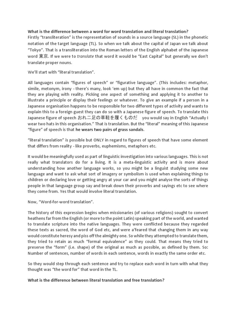 Literal vs. Word-for-Word Translation | PDF | Translations | Word