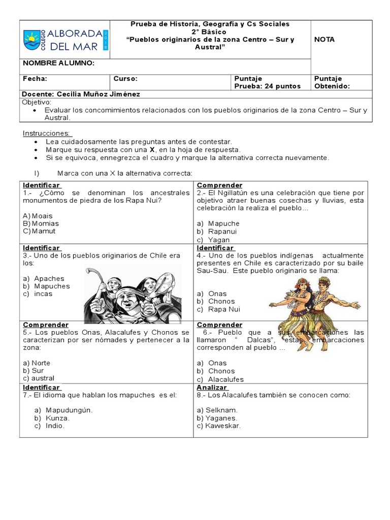Prueba Pueblos Origiganrios Centro Sur y Austral 2018 | PDF | Pueblos ...