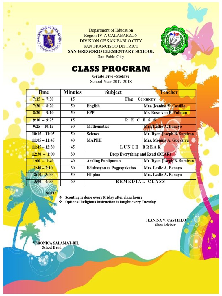 Class Program. Grade 5 Molave | PDF