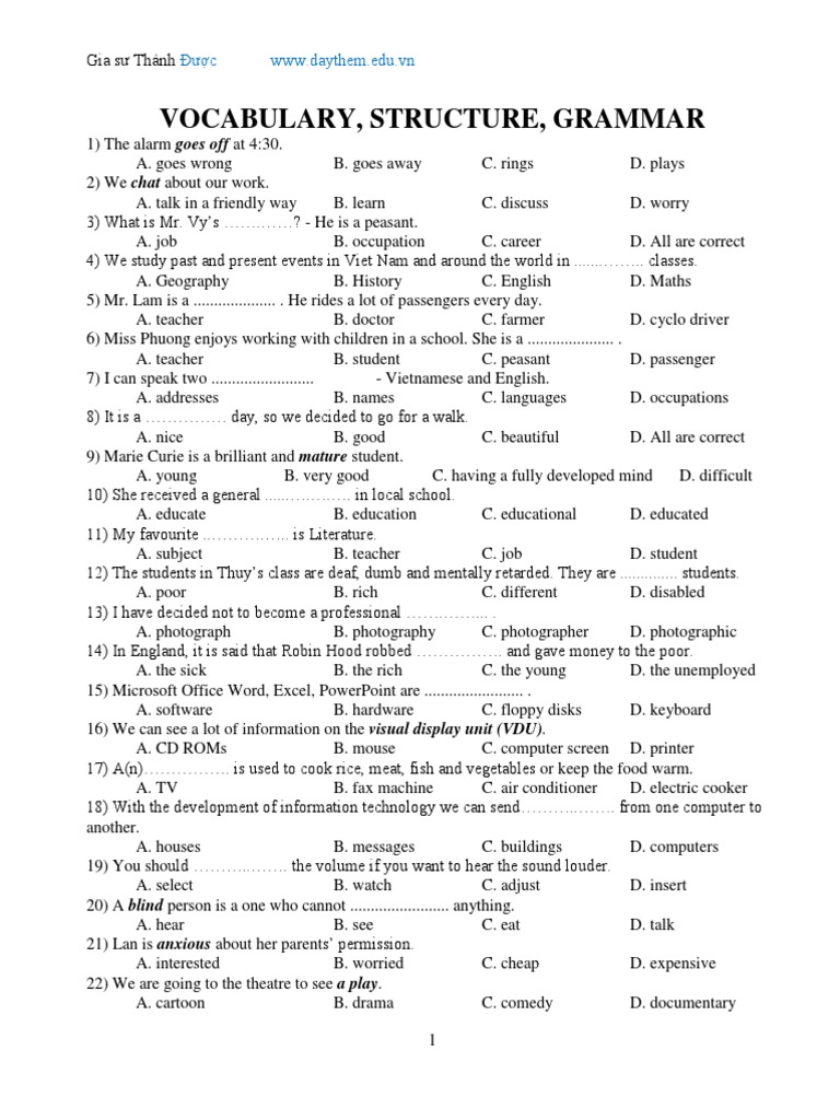 Vocabulary, Structure, Grammar: Đư C WWW - Daythem.edu - VN | PDF