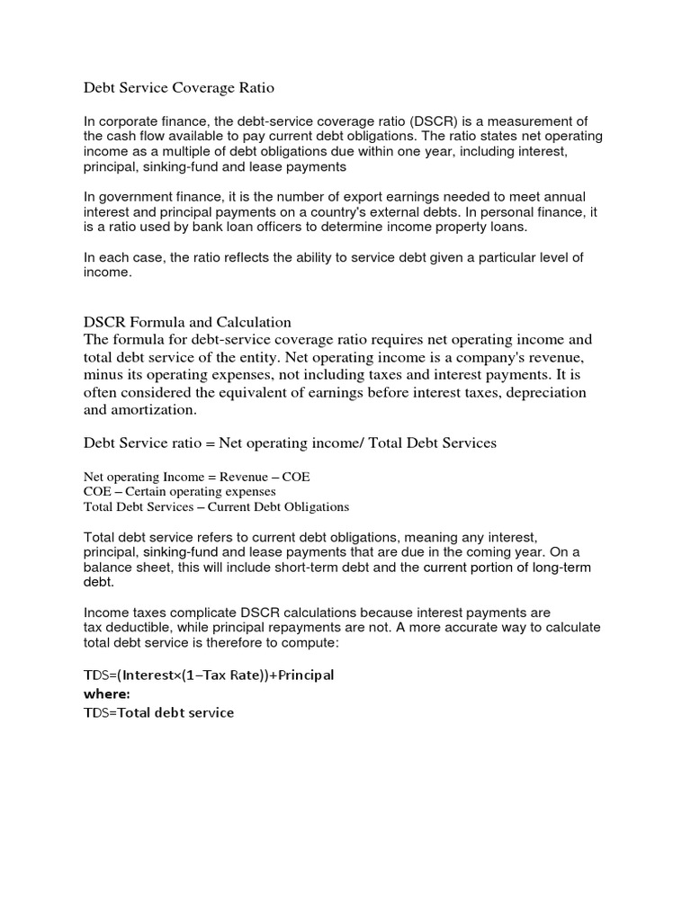 Debt Service Coverage Ratio | PDF | Debt | Payments