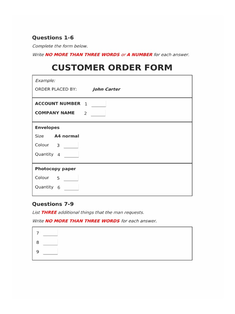 Listening Customer Order Form | PDF