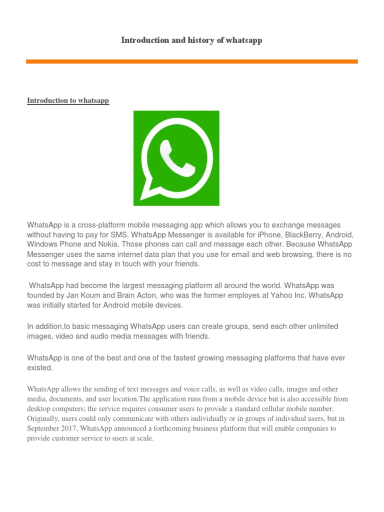 Introduction and History of Whatsapp | PDF | Facebook | Areas Of ...