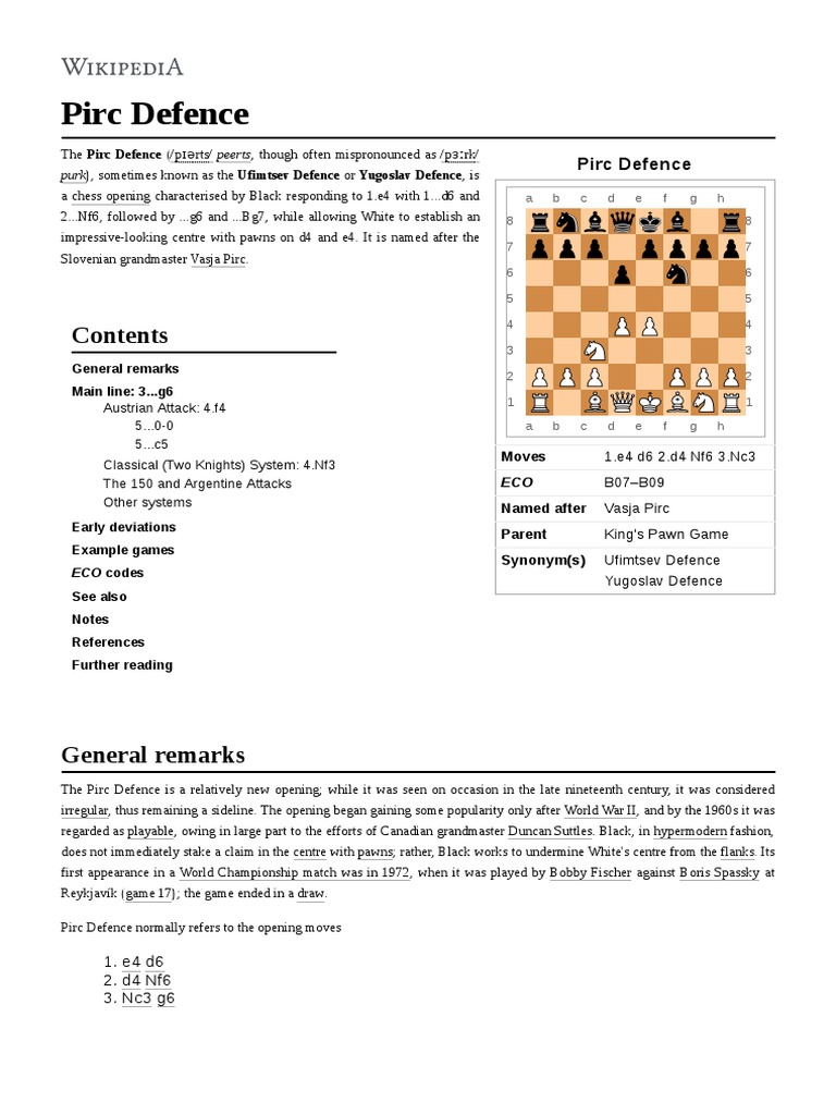 Pirc Defence | PDF | Chess Theory | Chess Openings