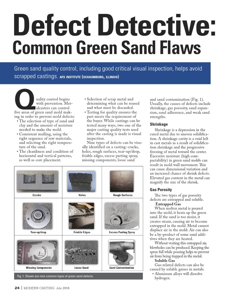 Common Green Sand Flaws: Defect Detective | PDF | Casting (Metalworking ...