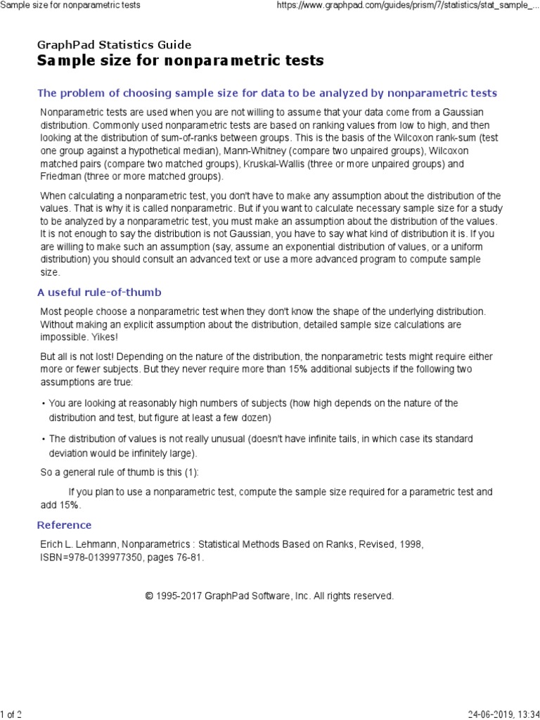 Sample Size For Nonparametric Tests | PDF | Mann–Whitney U Test ...