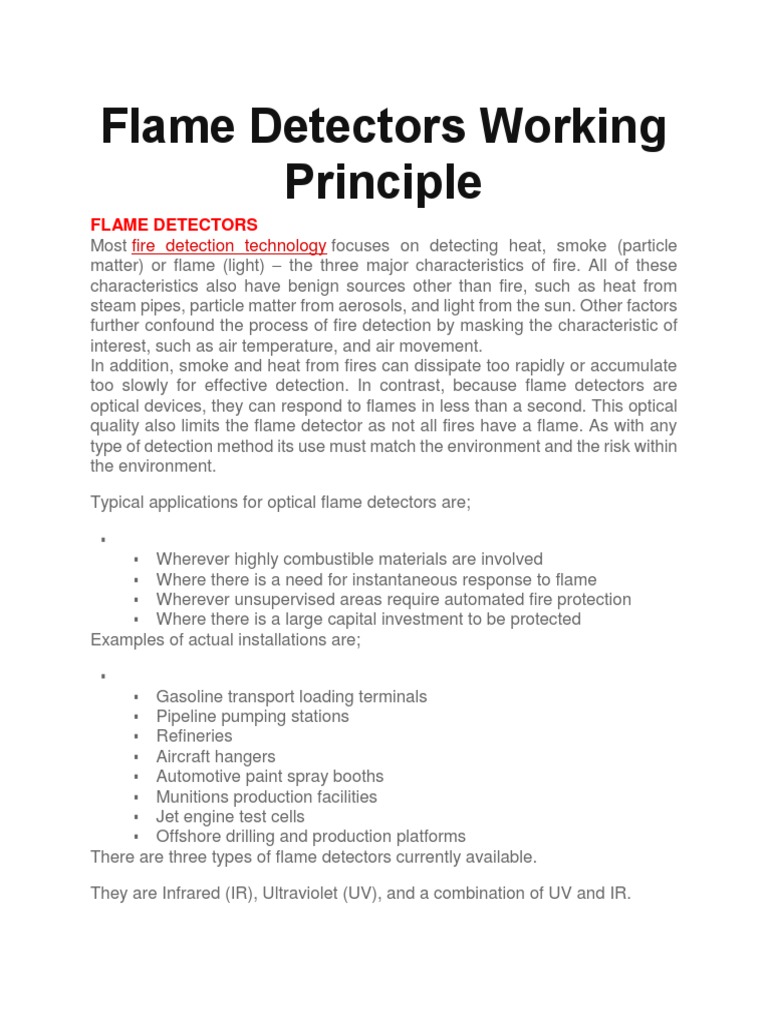 Flame Detectors Working Principle | PDF | Ultraviolet | Infrared