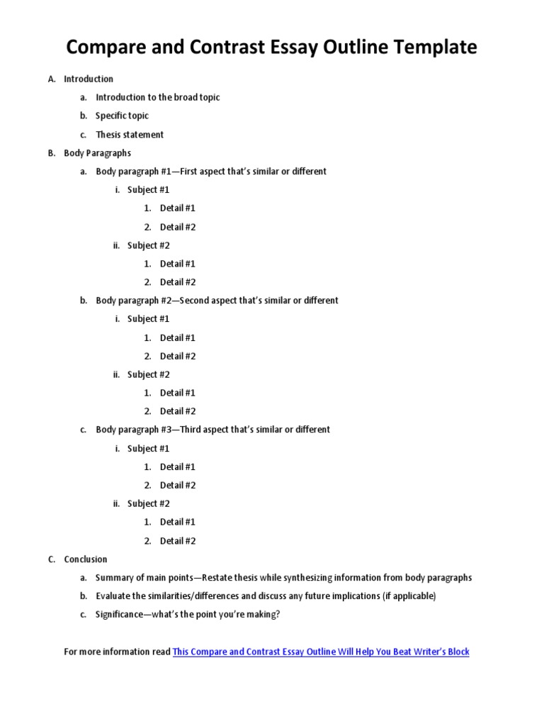 This Compare and Contrast Essay Outline Will Help You Beat Writer's ...