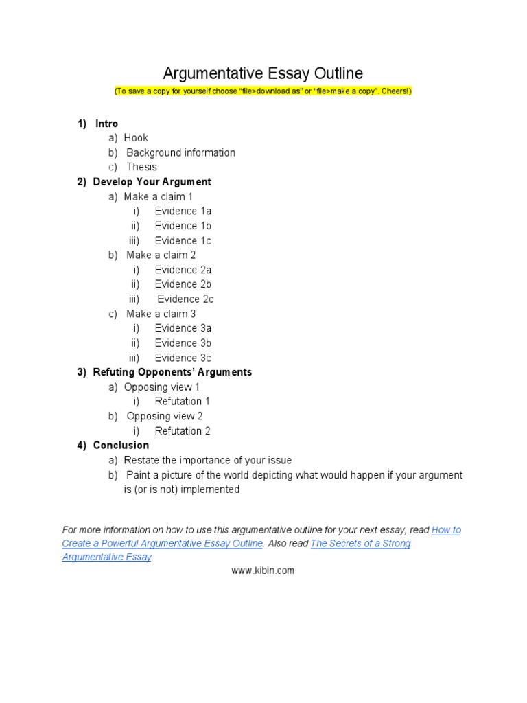 Argumentative Essay Outline | PDF