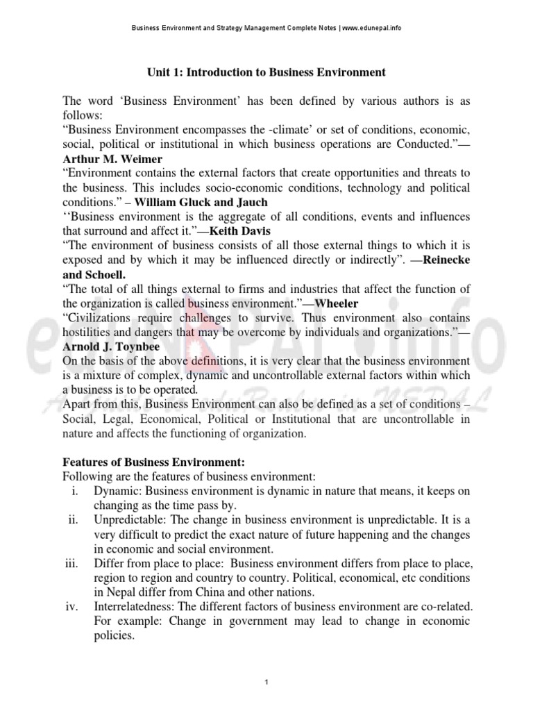 Unit 1 Introduction To Business Environment | PDF | Strategic ...