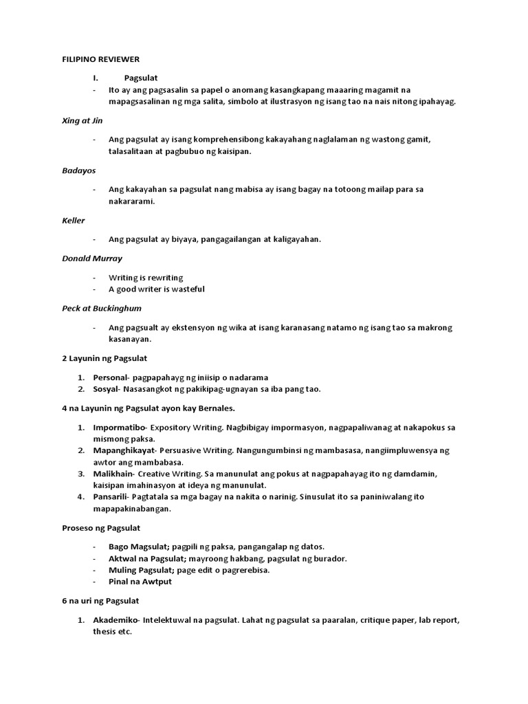 Filipino Reviewer | PDF