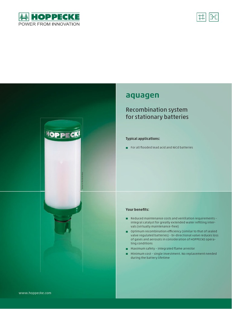 Aquagen: Recombination System For Stationary Batteries | PDF ...