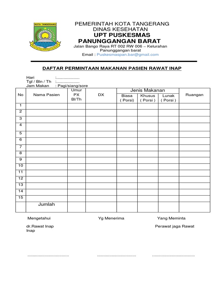 Form Pemesanan Makanan Untuk Pasien Rawat Inap 2 | PDF