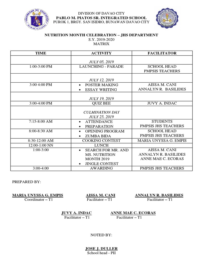 Nutrition Month Celebration Program 2019 | PDF
