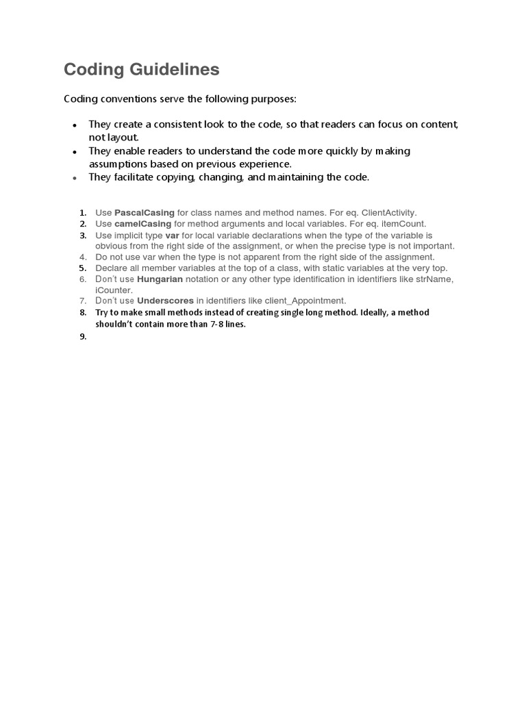 Coding Guidelines Pascalcasing Camelcasing Var Pdf Variable Computer Science Computer