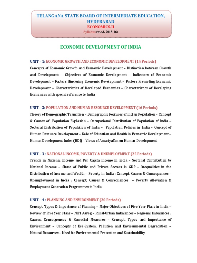 Inter 2nd Year Syllabus | PDF | Economy Of India | Economic Development
