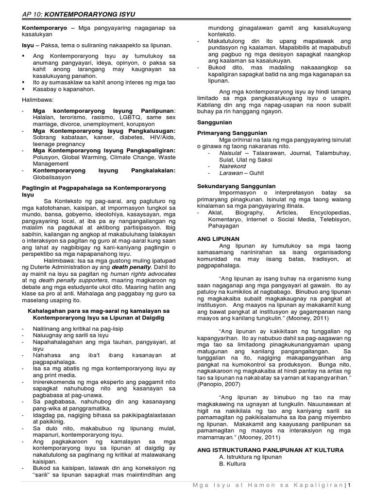 Hand-Outs in AP 10 - First Quarter | PDF