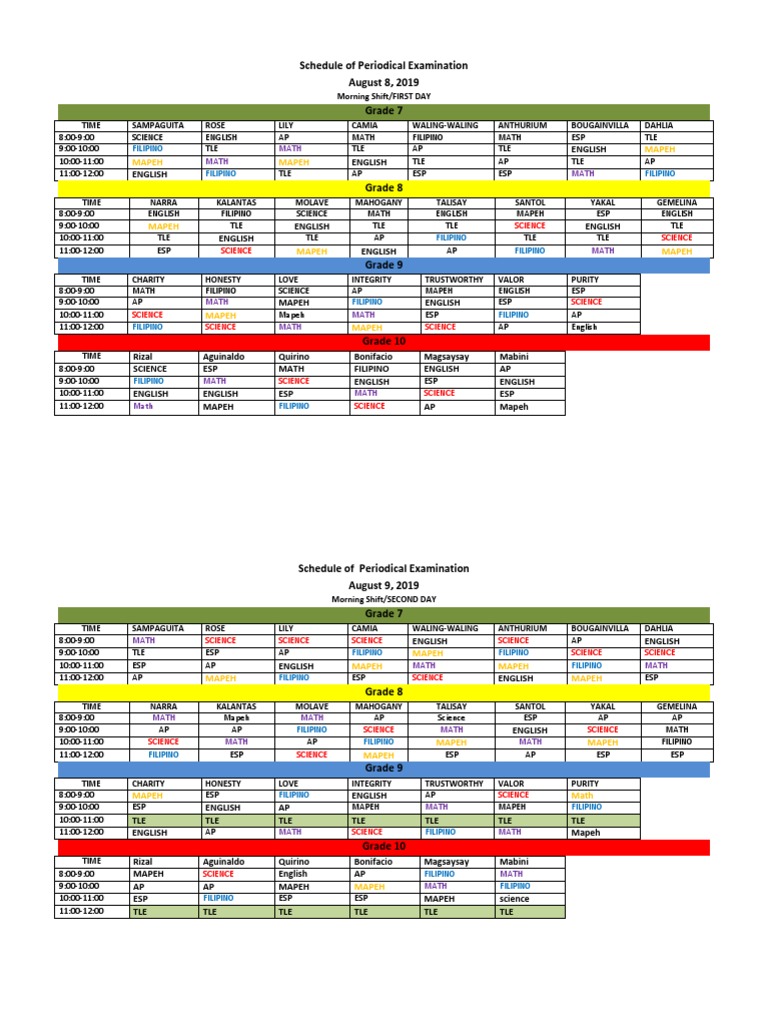 Schedule of Periodical Examination 2019 2020 | PDF | Philippines ...