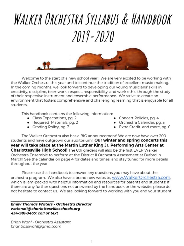 Walker Orchestra Handbook 2019-2020 | PDF | Orchestras | Teachers