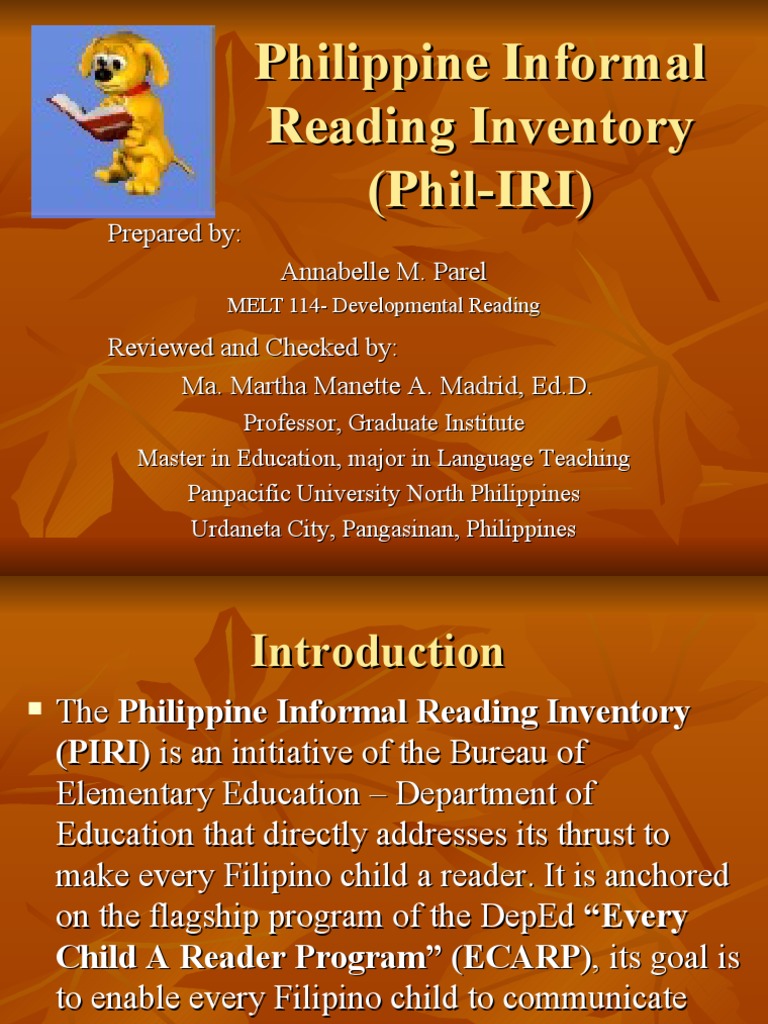 Philippine Informal Reading Inventory (Phil-Iri) | PDF | Reading ...