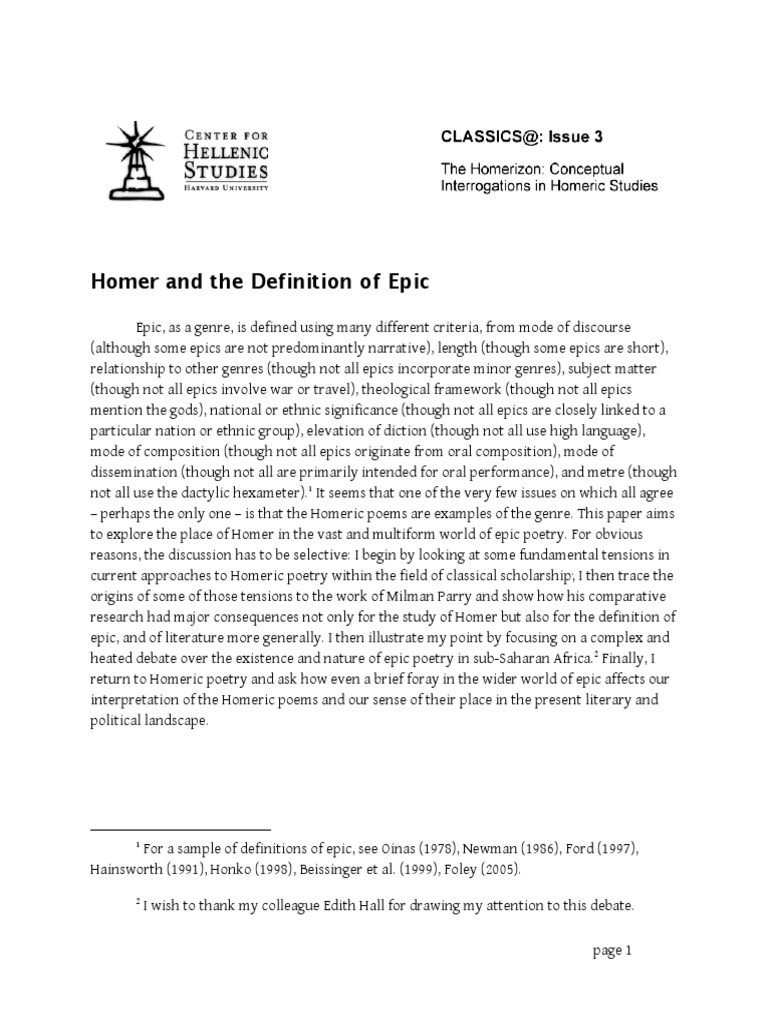 Homer and The Definition of Epic | PDF | Homer | Epic Poetry