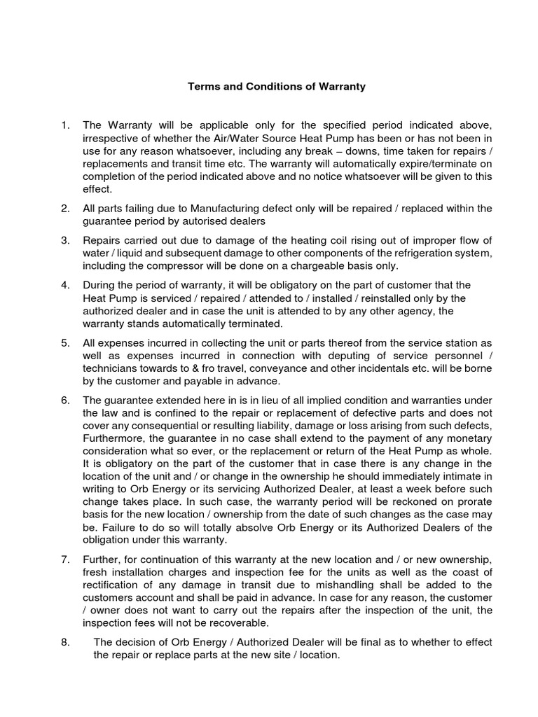 Heat Pump Warranty Format | PDF | Heat Pump | Guarantee