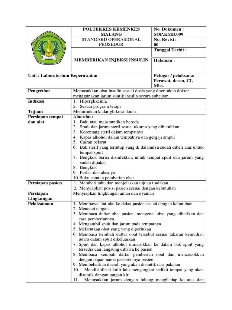 Sop Pemberian Injeksi Insulin | PDF | Pengembangan Diri | Kesehatan Holistik