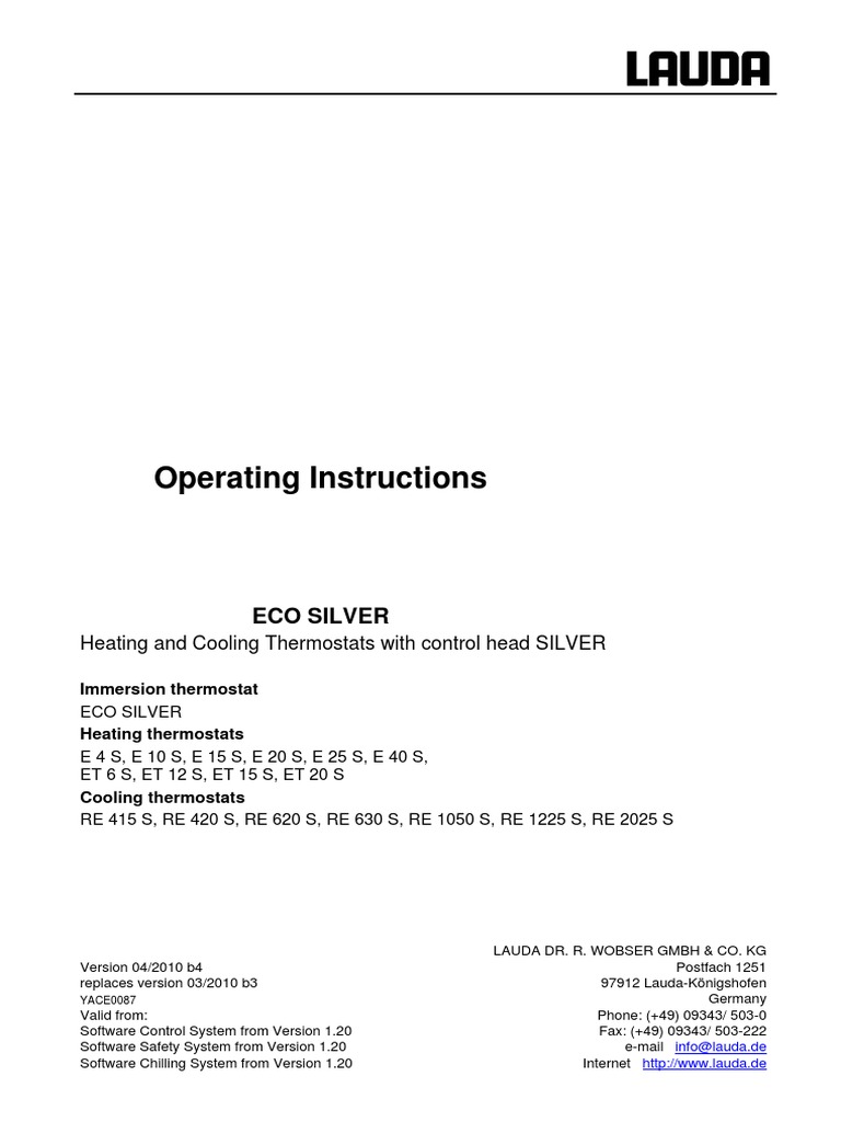 LAUDA ECO Silver Manual PDF | PDF | Thermostat | Hvac