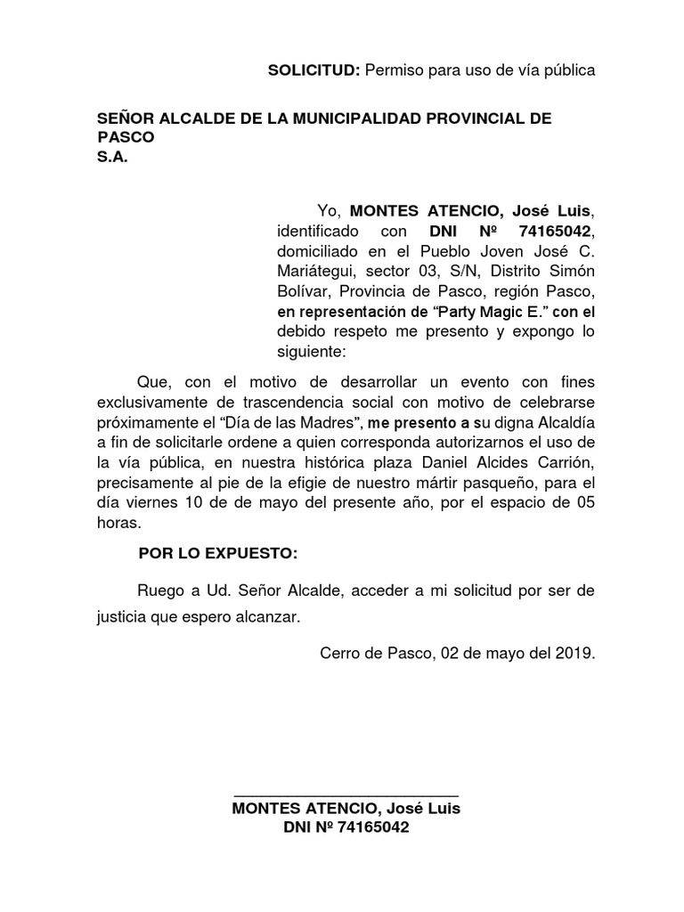 Solicitud Espacio Publico | PDF