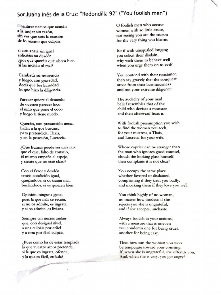 Redondilla 92 de Sor Juana Inés | PDF | Derecho