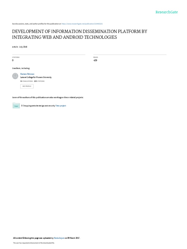 Development of Information Dissemination Platform by Integrating Web and Android Technologies ...