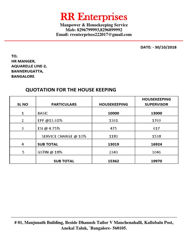 Housekeeping Services Quotation | PDF
