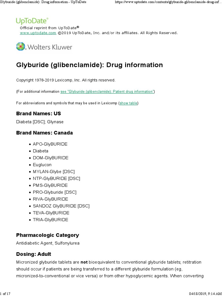Glyburide (Glibenclamide) : Drug Information: Brand Names: US ...