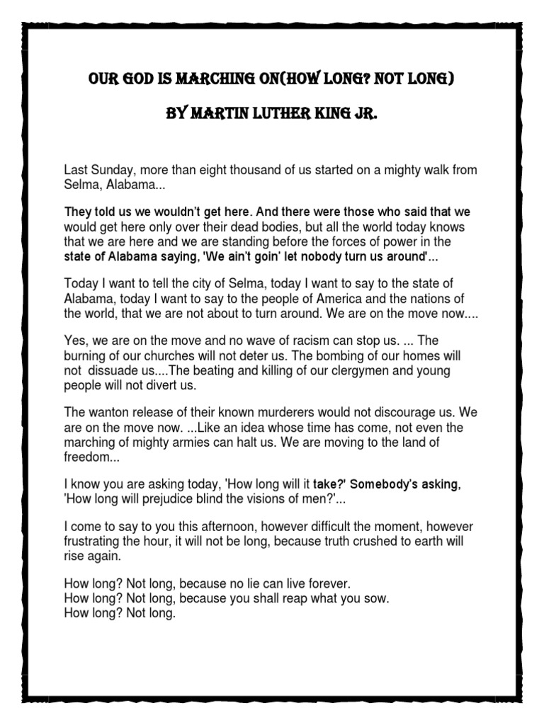 OUR GOD IS MARCHING ON (How Long? Not Long) BY Martin Luther King JR | PDF