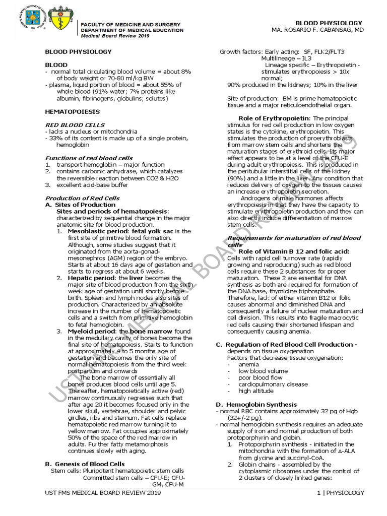 MBR 2019 - Physiology Handouts PDF | PDF | Coagulation | Platelet