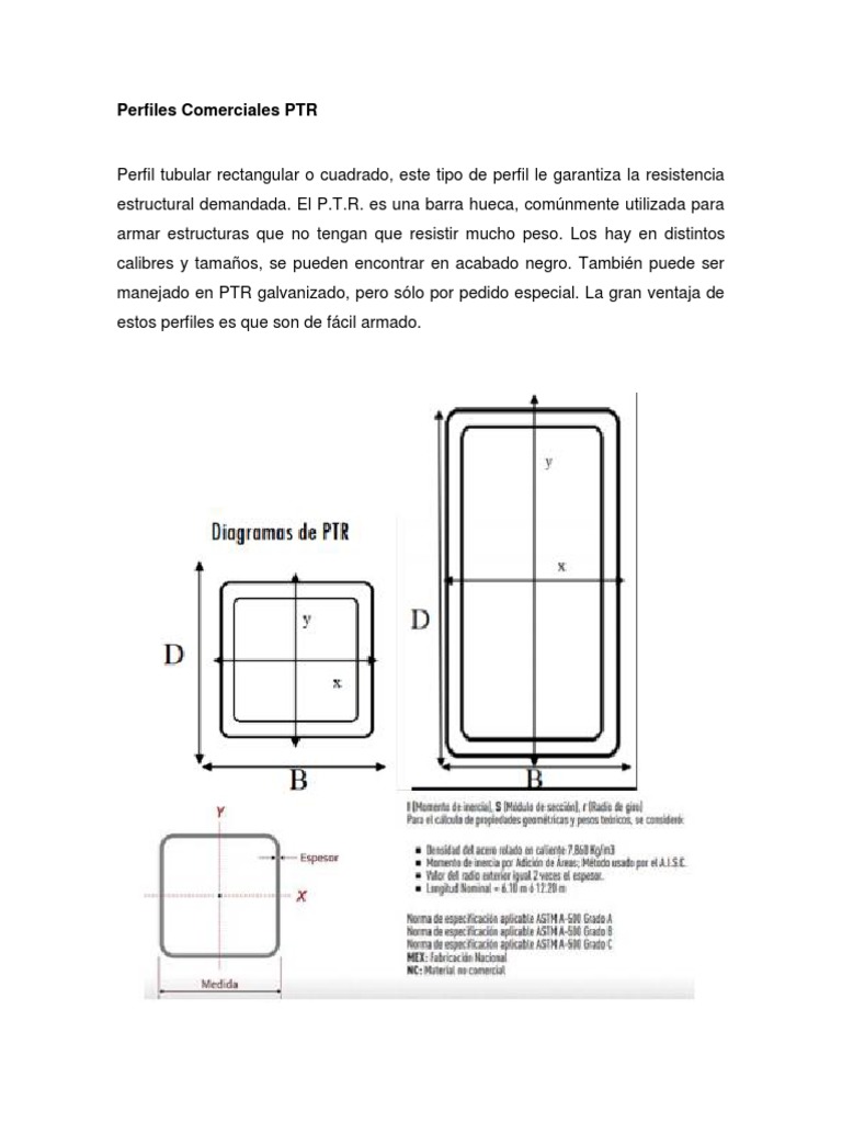 Perfiles Comerciales PTR | PDF | Acero | Soldadura