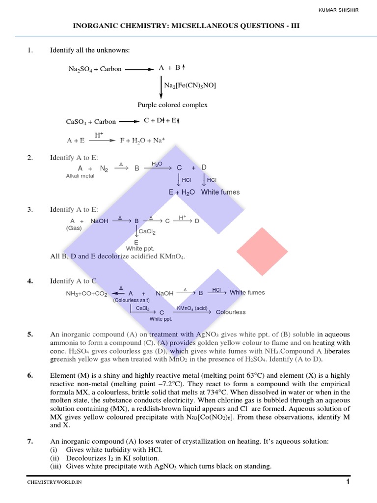 Inorganic Chemistry Questions | PDF | Chlorine | Precipitation (Chemistry)