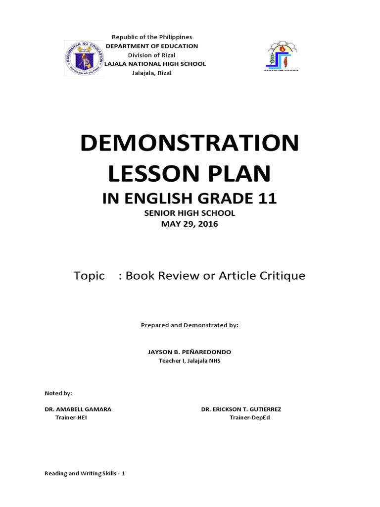 Senior High School Lesson Plan g11 g12 | PDF | Lesson Plan | Teachers