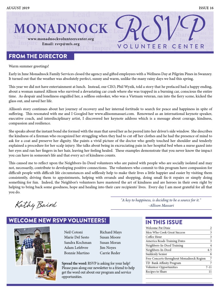 RSVP August 2019 | PDF | Volunteering | Nursing Home Care