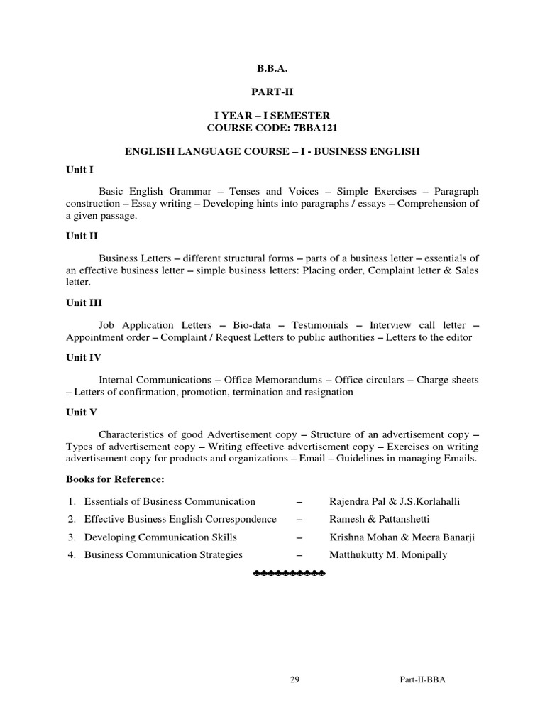 Part-II - BBA Syllabus (2017-18) | PDF | Linguistics | Human Communication