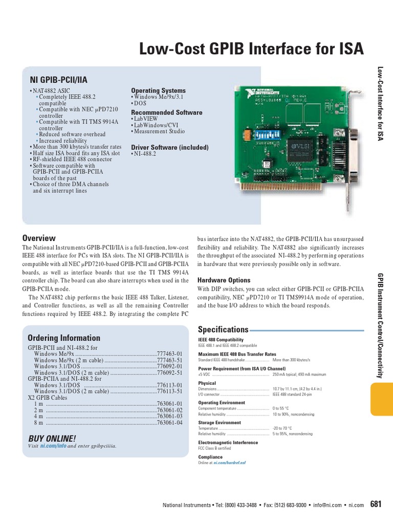 Low-Cost GPIB Interface for ISA: Ni Gpib-Pcii/Iia | Office Equipment ...