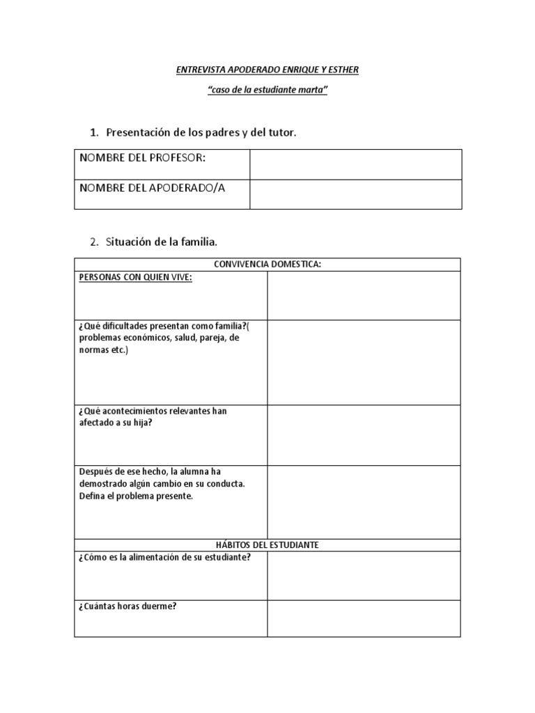 Entrevista Apoderado | PDF | Maestros | Sicología