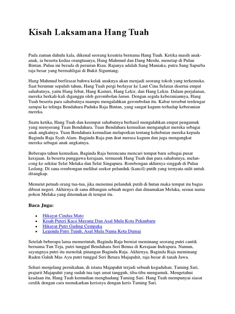 Legenda Laksamana Hang Tuah | PDF