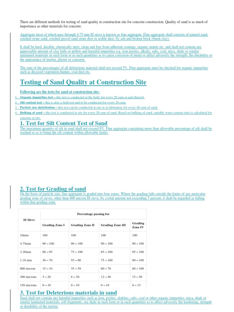 Test of Sand Quality | PDF | Sand | Silt